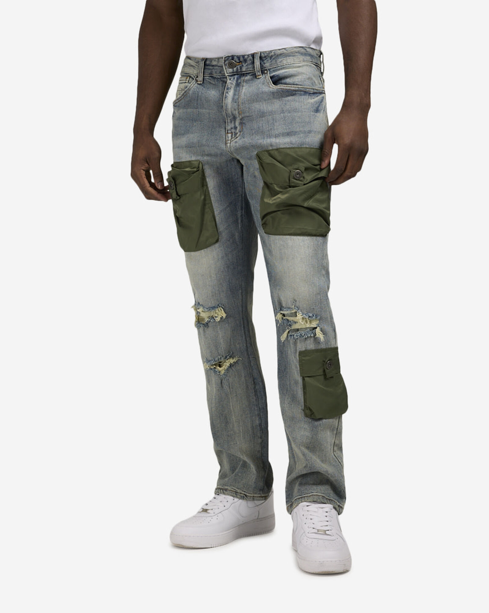 Shop Smoke Rise Nylon Utility Denim Jeans JP23731SNZ-OLV blue | SNIPES USA