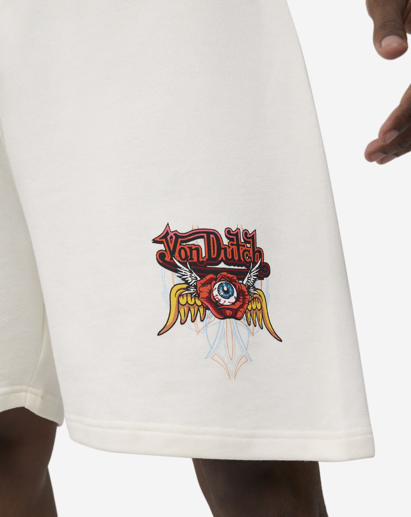 Shop Von Dutch Floral Logo Fleece Shorts 4VND3A5330-ECRU white | SNIPES USA