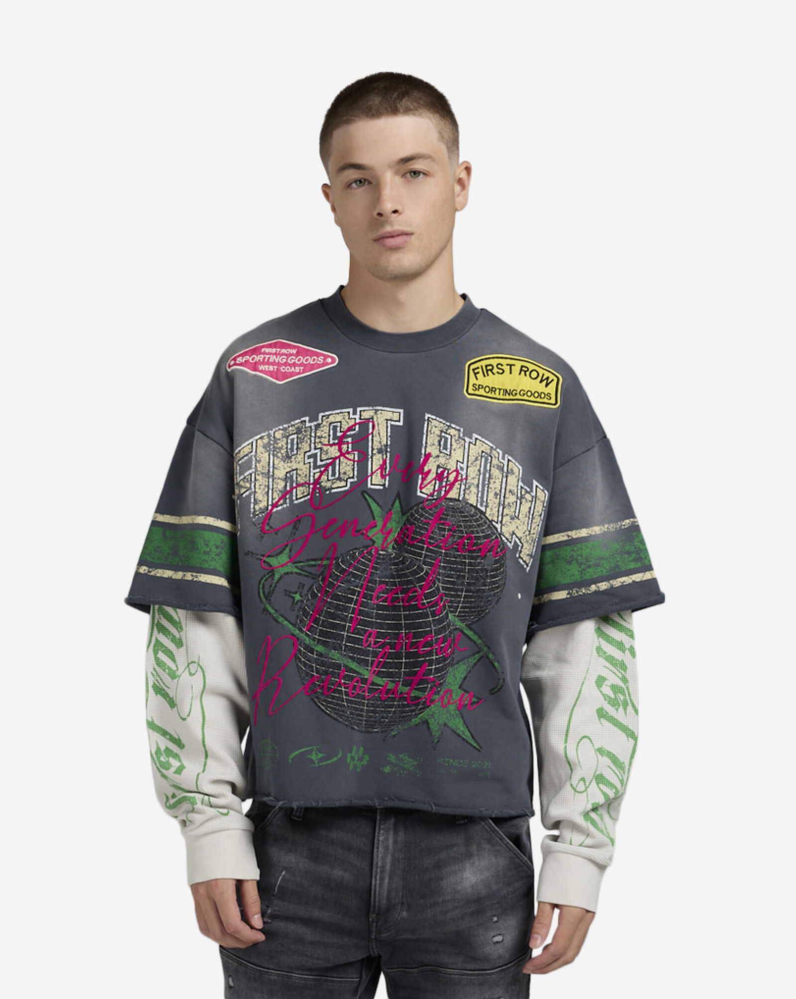 Shop First Row Revolution Long Sleeve 2Fer Tee FRF3020-DKGRY grey ...