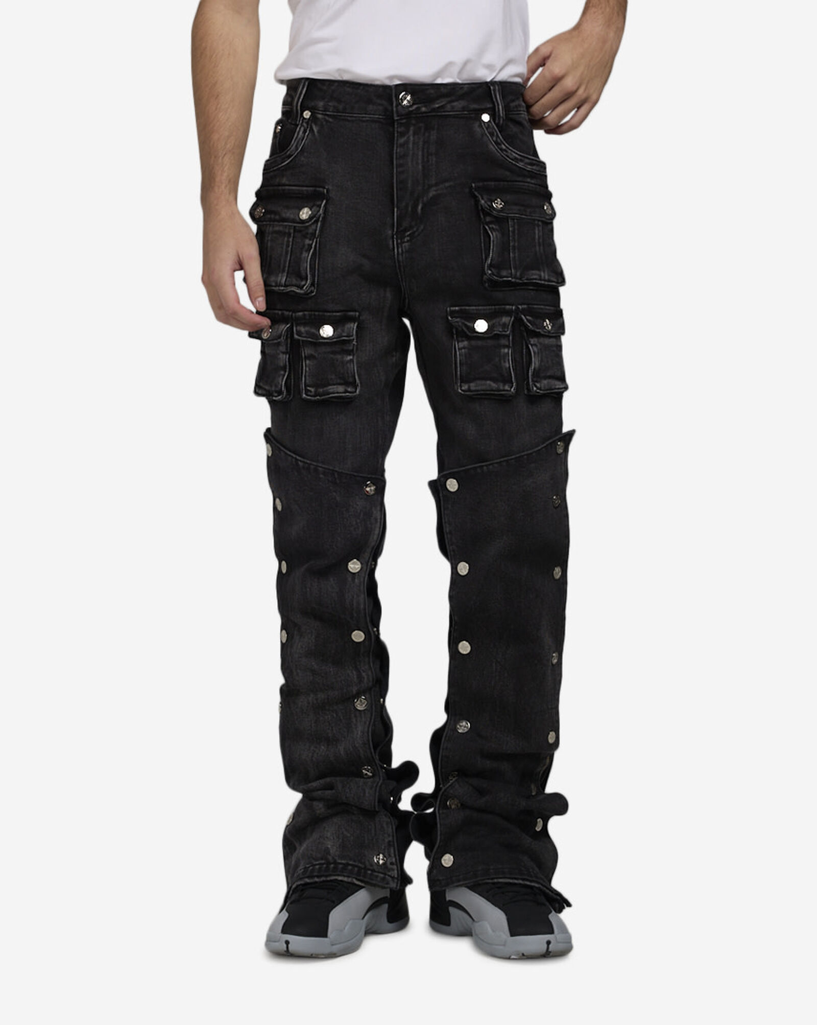 Shop GUAPI Stacked Premium Denim Pants IRON-GREY-STACKED-PREMIUM-DENIM black | SNIPES USA