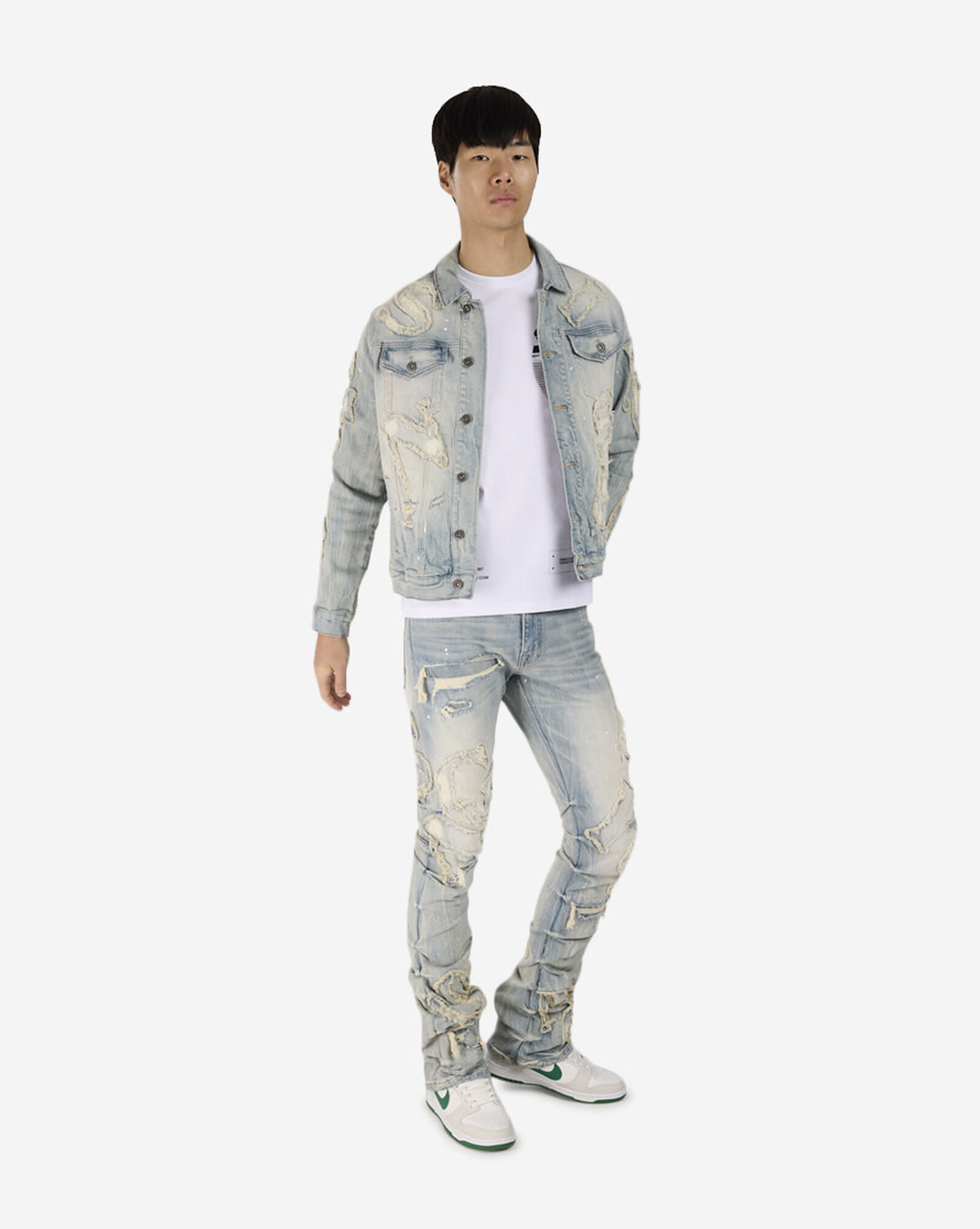 Shop Smoke Rise Cut Sewn Rip Off Leather Applique Denim Jacket ...