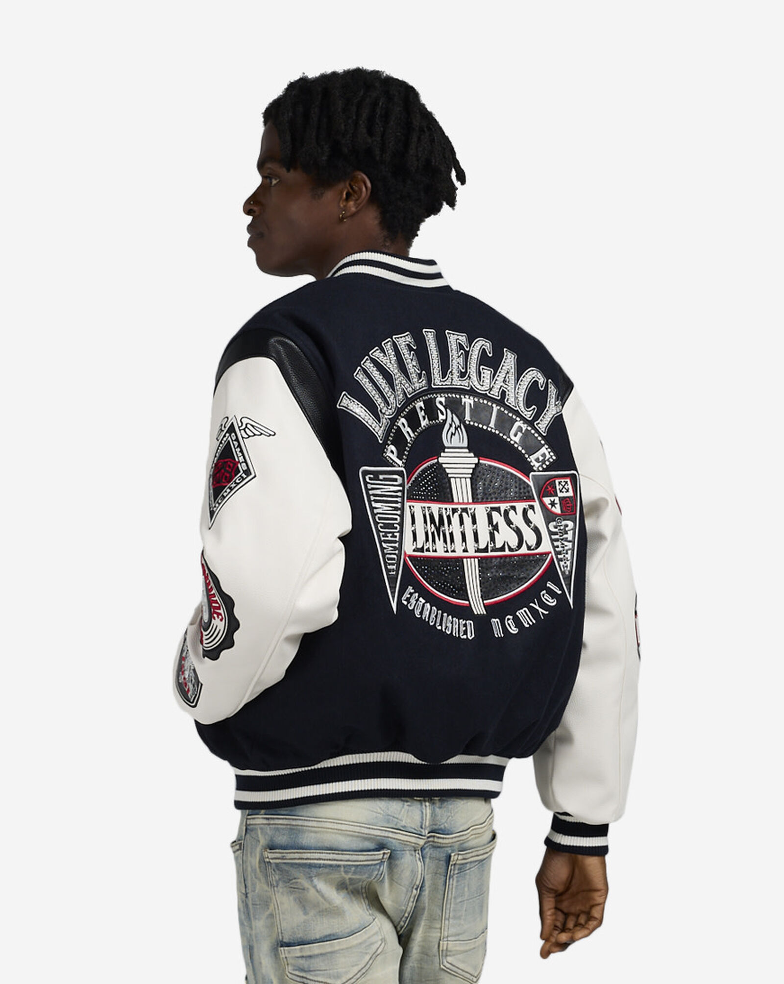 Shop Smoke Rise Luxe Legacy Wool Varsity Jacket OH25697SN-NAV blue ...