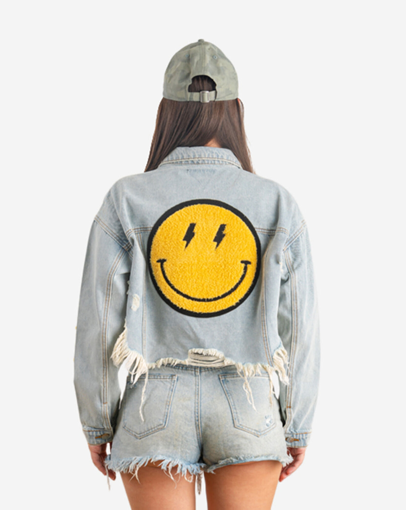 Shop Trio Urban Yellow Smiley Denim Jacket W75-BLU blue | SNIPES USA