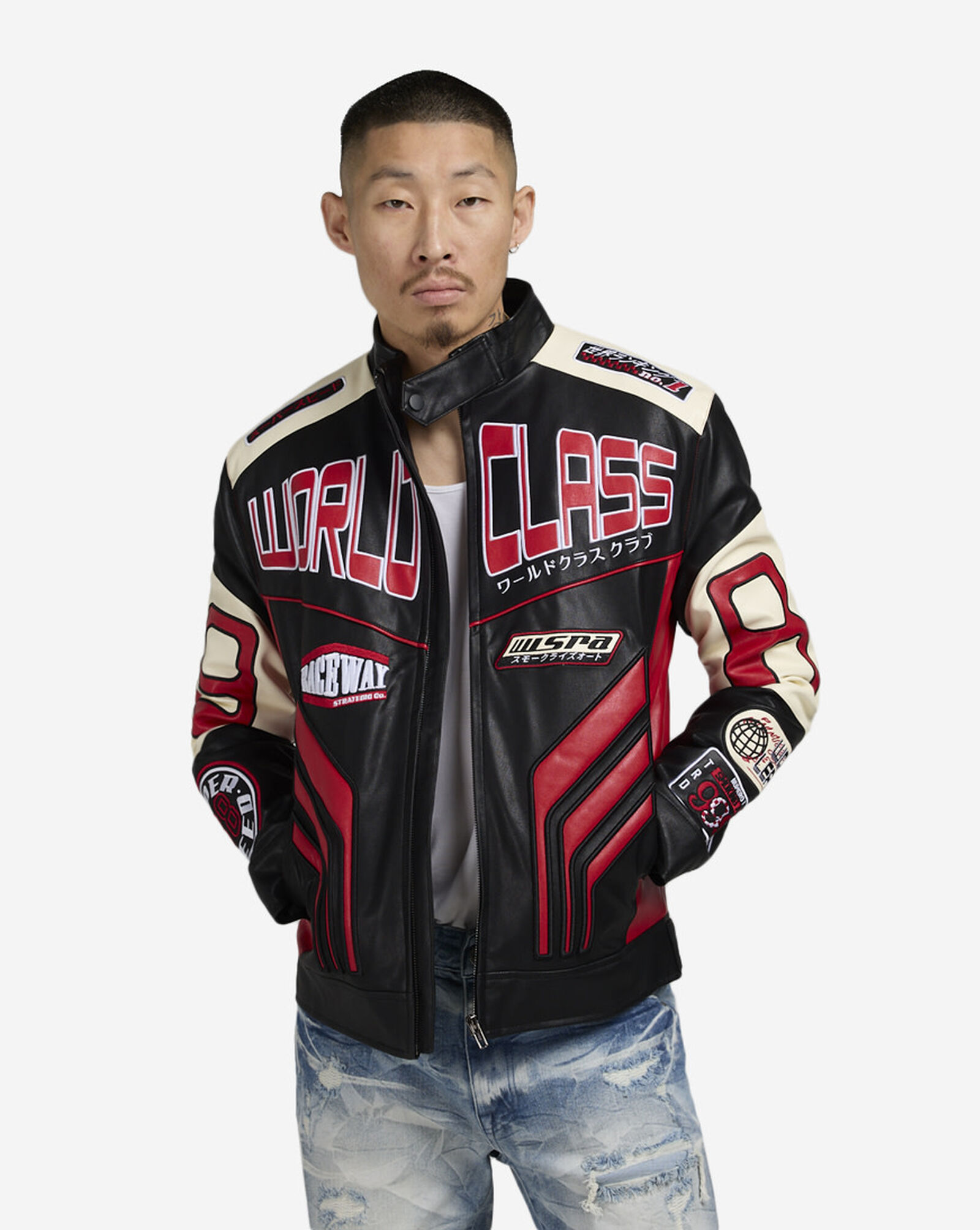 Shop Smoke Rise PU Racing Jacket OJ24688SN-RED red | SNIPES USA