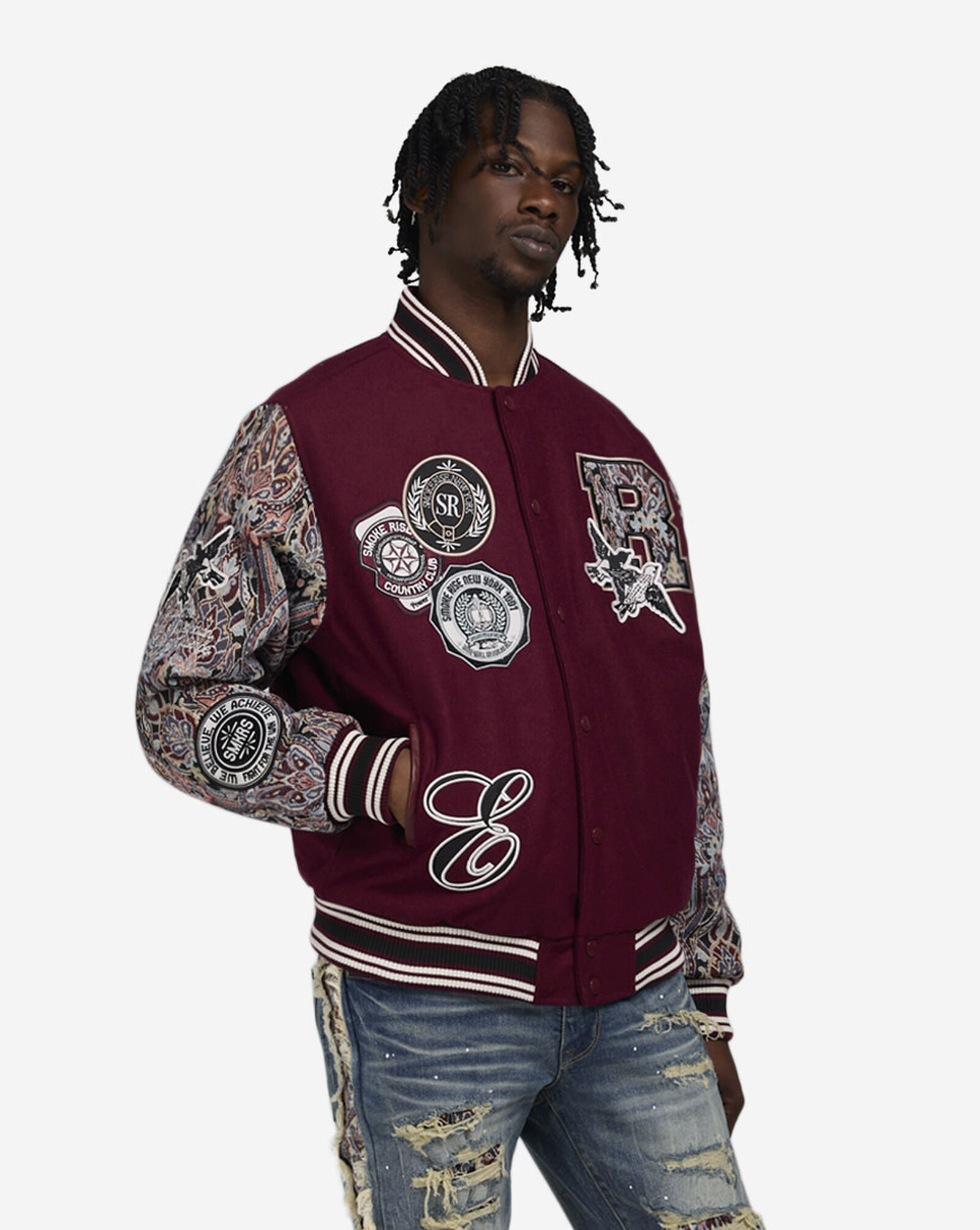 Shop Smoke Rise Tapestry Varsity Jacket OH24695SNZ-WIN red | SNIPES USA