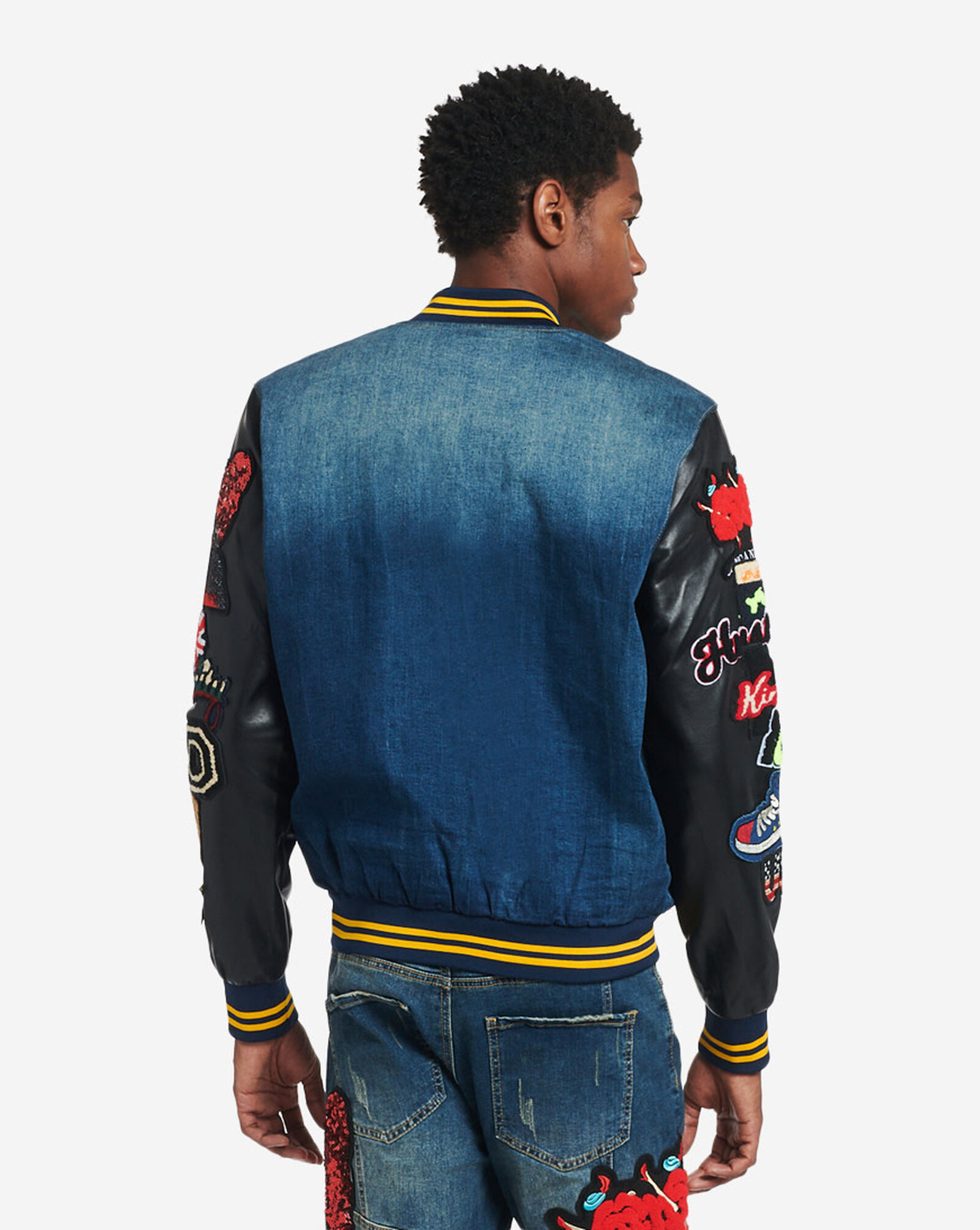 Shop Rutherford Varsity Hustler Denim Jacket RTH16227V2-BLU blue ...