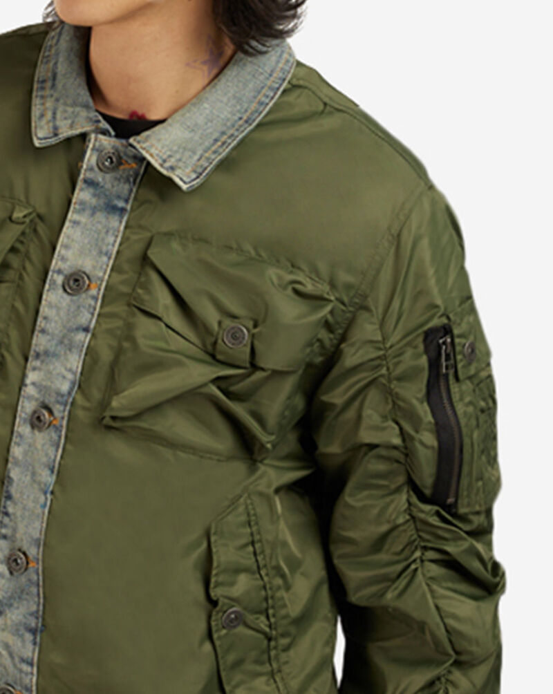Shop Smoke Rise Nylon Denim Jacket JJ23731SNZ-OLV green | SNIPES USA