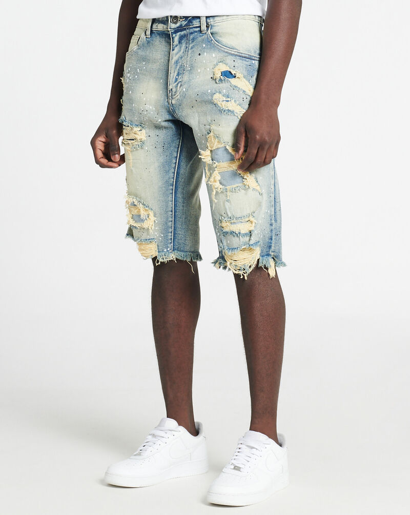 Shop Smoke Rise Ripped 5 Pocket Denim Shorts JS21121J-HB blue | SNIPES USA