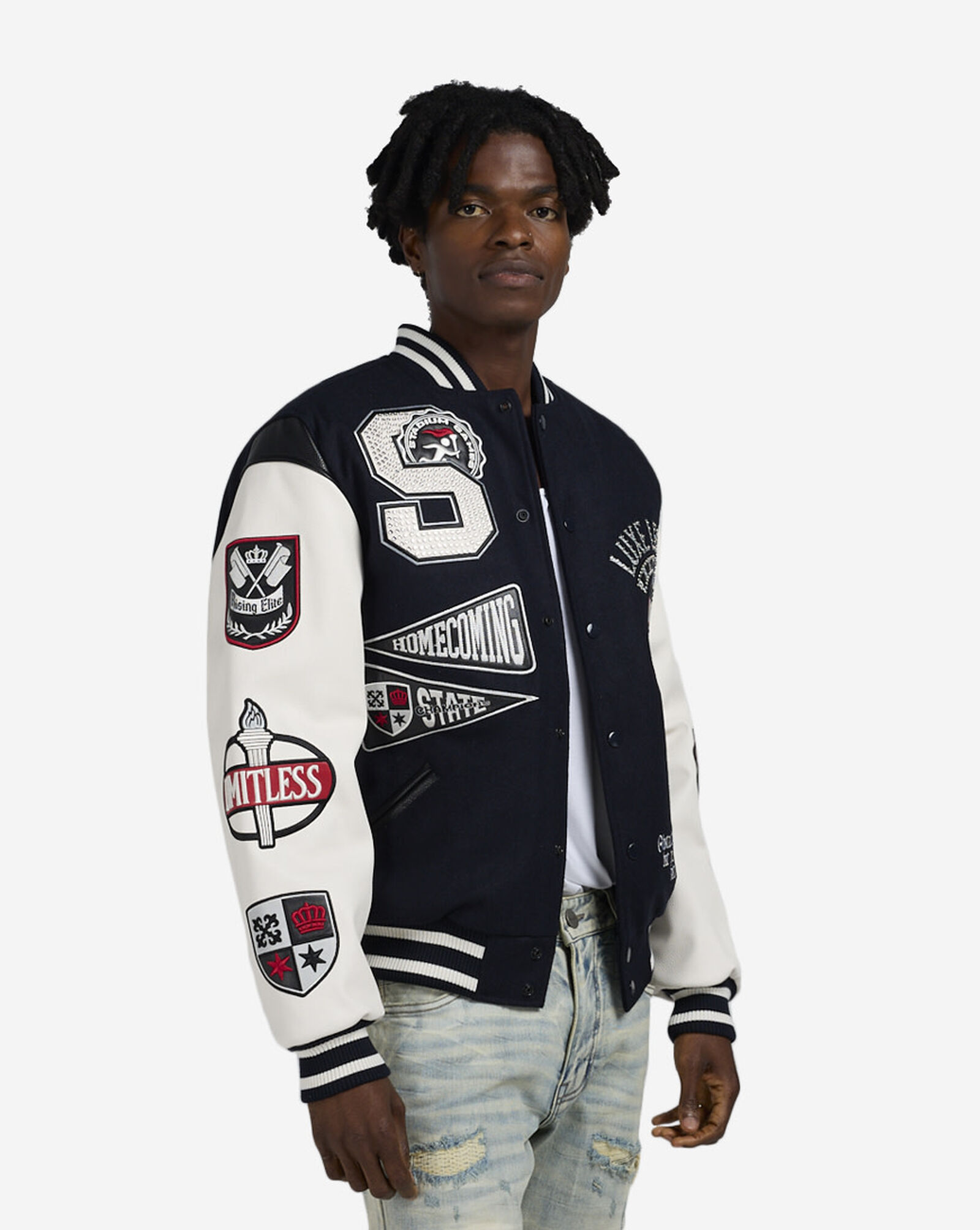 Shop Smoke Rise Luxe Legacy Wool Varsity Jacket OH25697SN-NAV blue ...