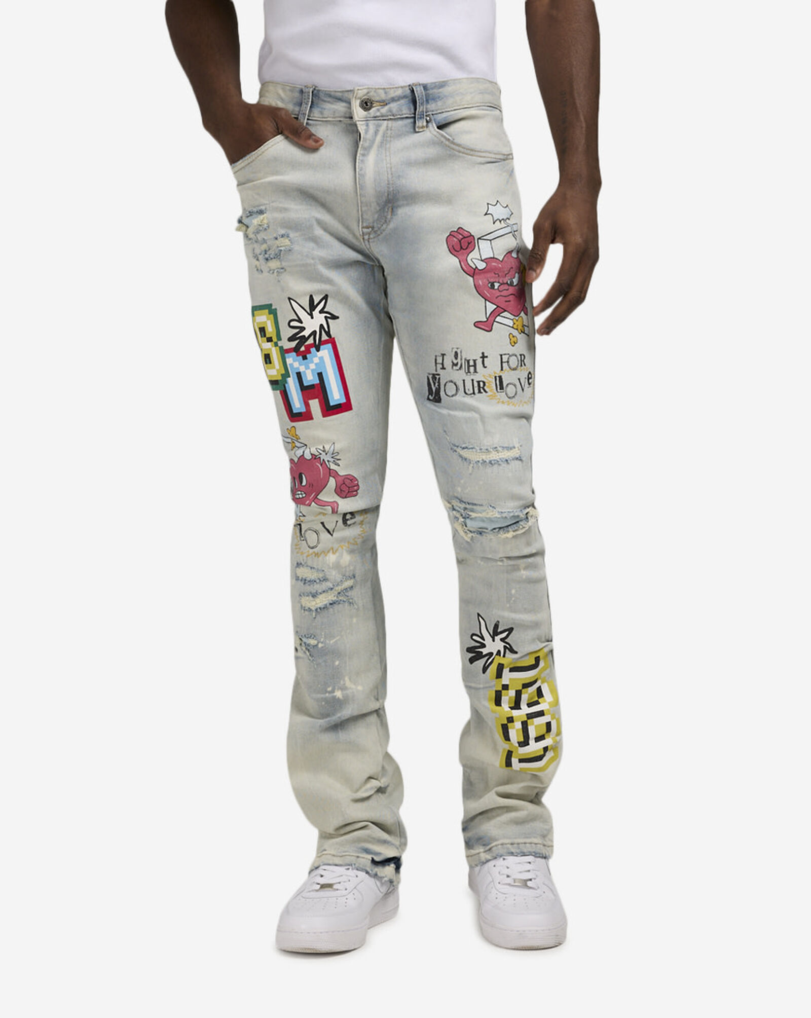 Shop Smoke Rise Stacked Flare Graphic Jeans JP23728SNZ-BLU blue ...