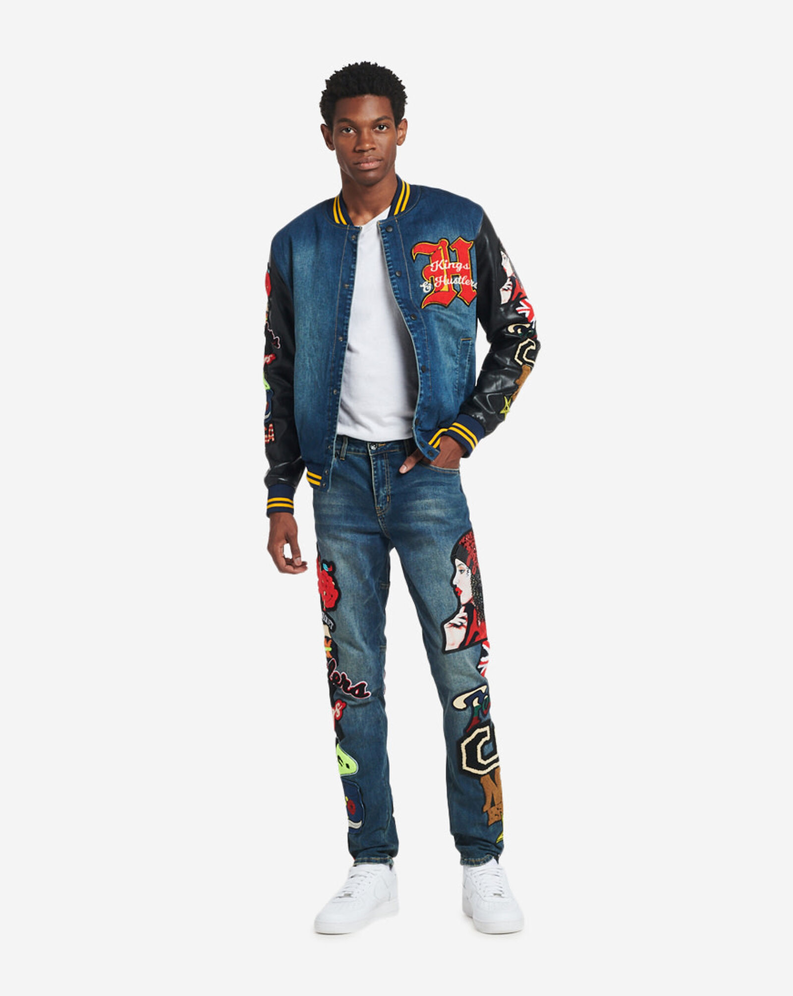Shop Rutherford Varsity Hustler Denim Jacket RTH16227V2-BLU blue ...