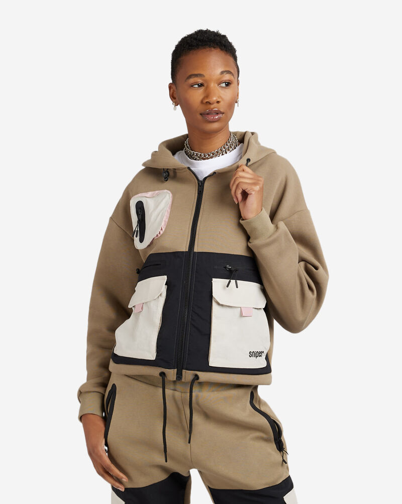 Shop SNIPES Small Logo Cropped Utility Zip Hoodie SNQ422010W brown ...