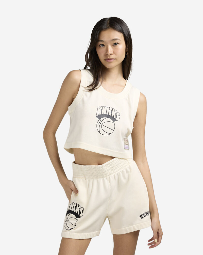 Shop Mitchell Ness New York Knicks Crop Tank TP8487-NYKCREA beige ...