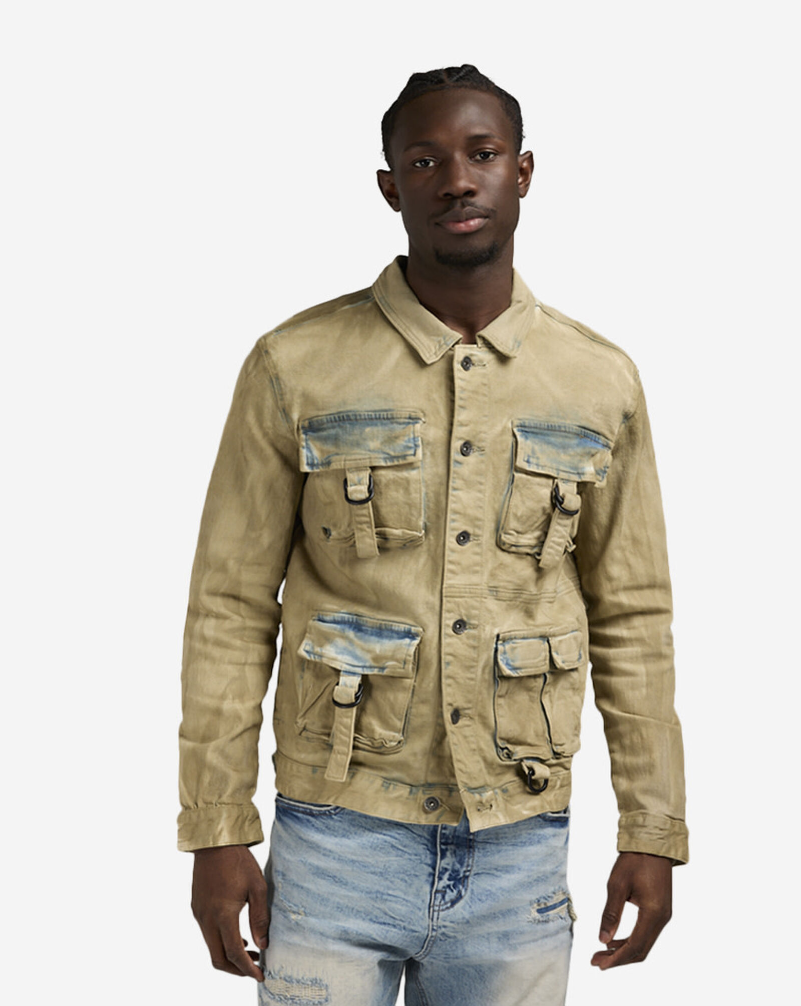 Shop Smoke Rise Overspray Utility Denim Jacket JJ22507J-HLN blue ...