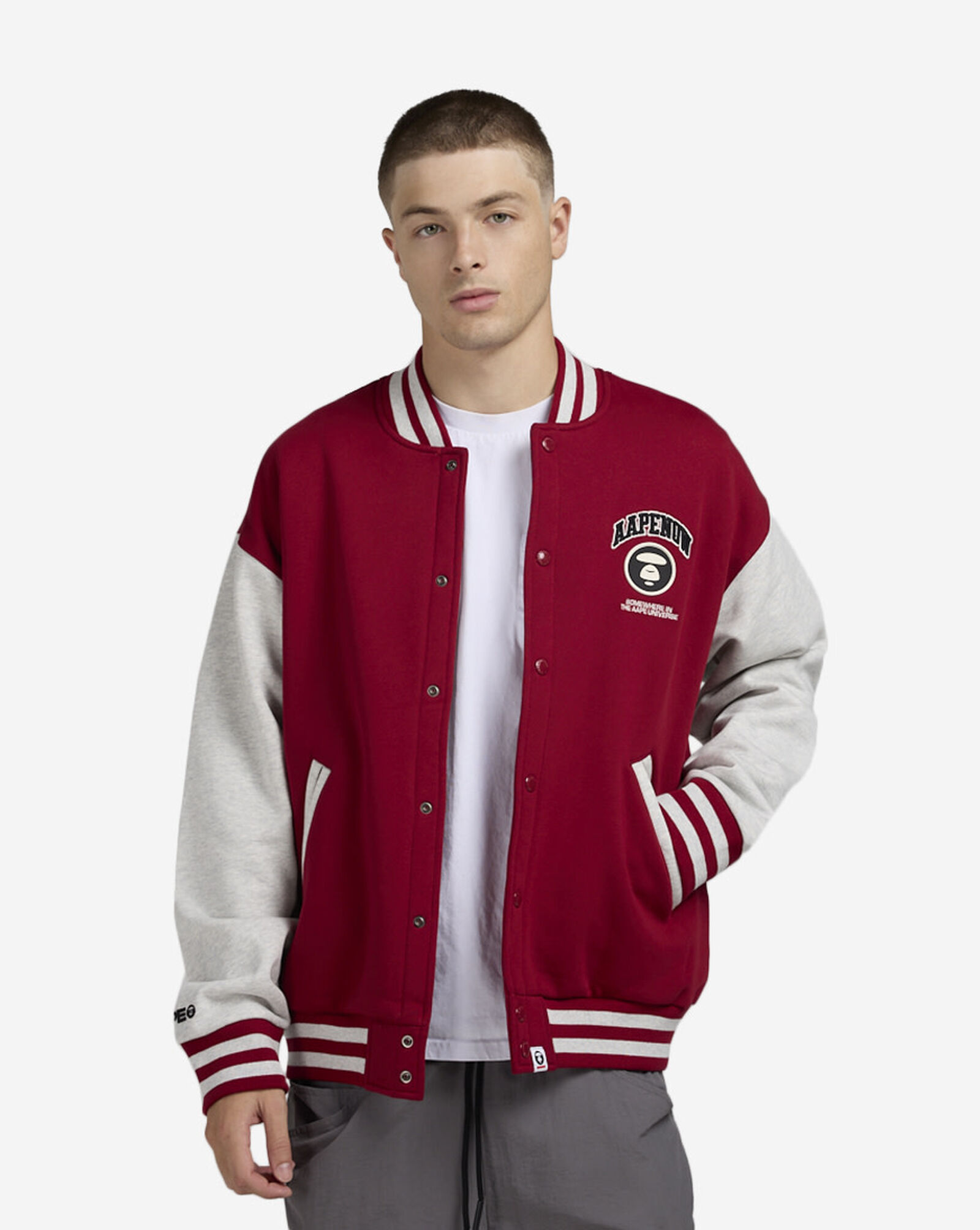 Shop AAPE Baseball Fleece Varsity Jacket AAPSWMB328XXNBDX red | SNIPES USA