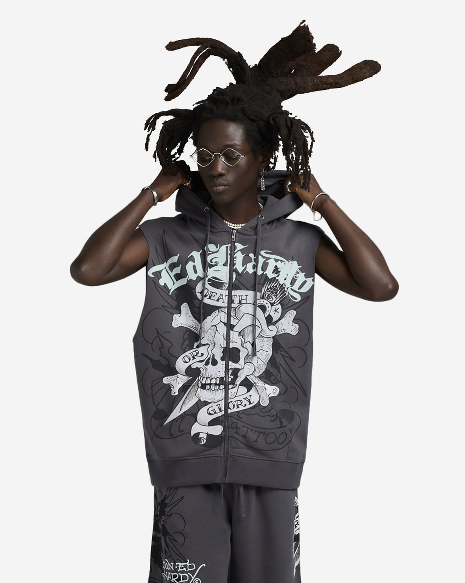 Shop Ed Hardy Skull Sleeveless Hoodie EHM1304-3-CHA grey | SNIPES USA