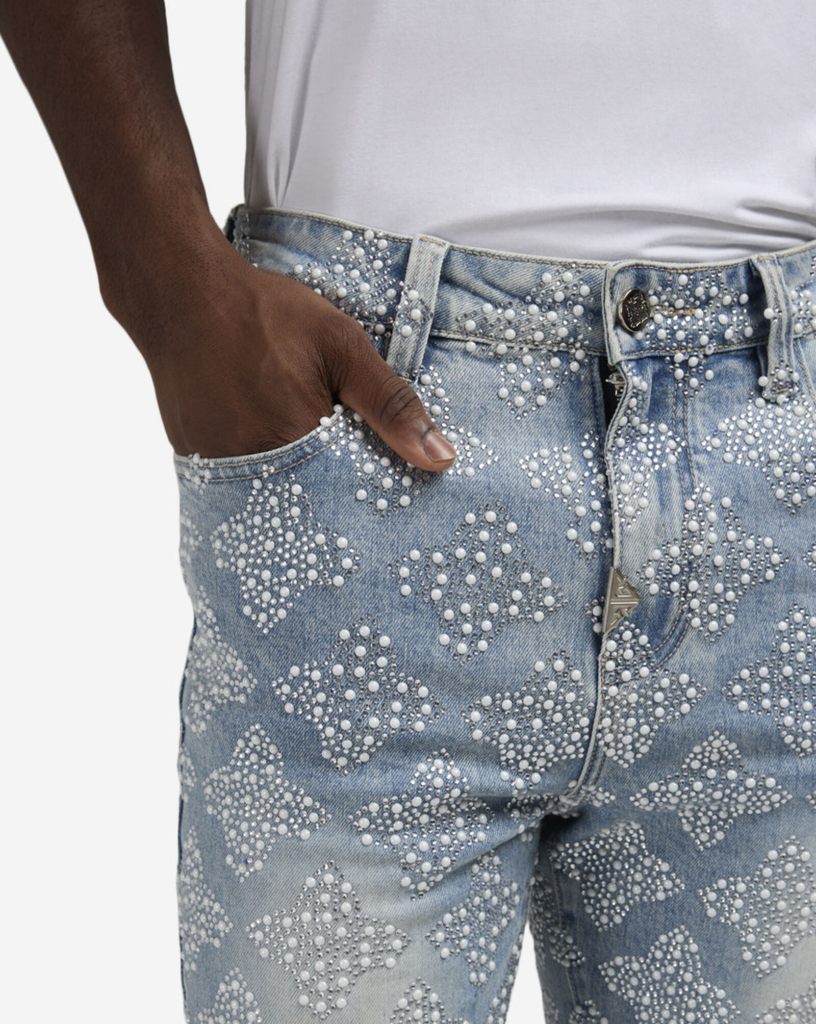 Shop Guapi Embellished Denim Jeans EMBELLISHED-DENIM-AQUA blue | SNIPES USA