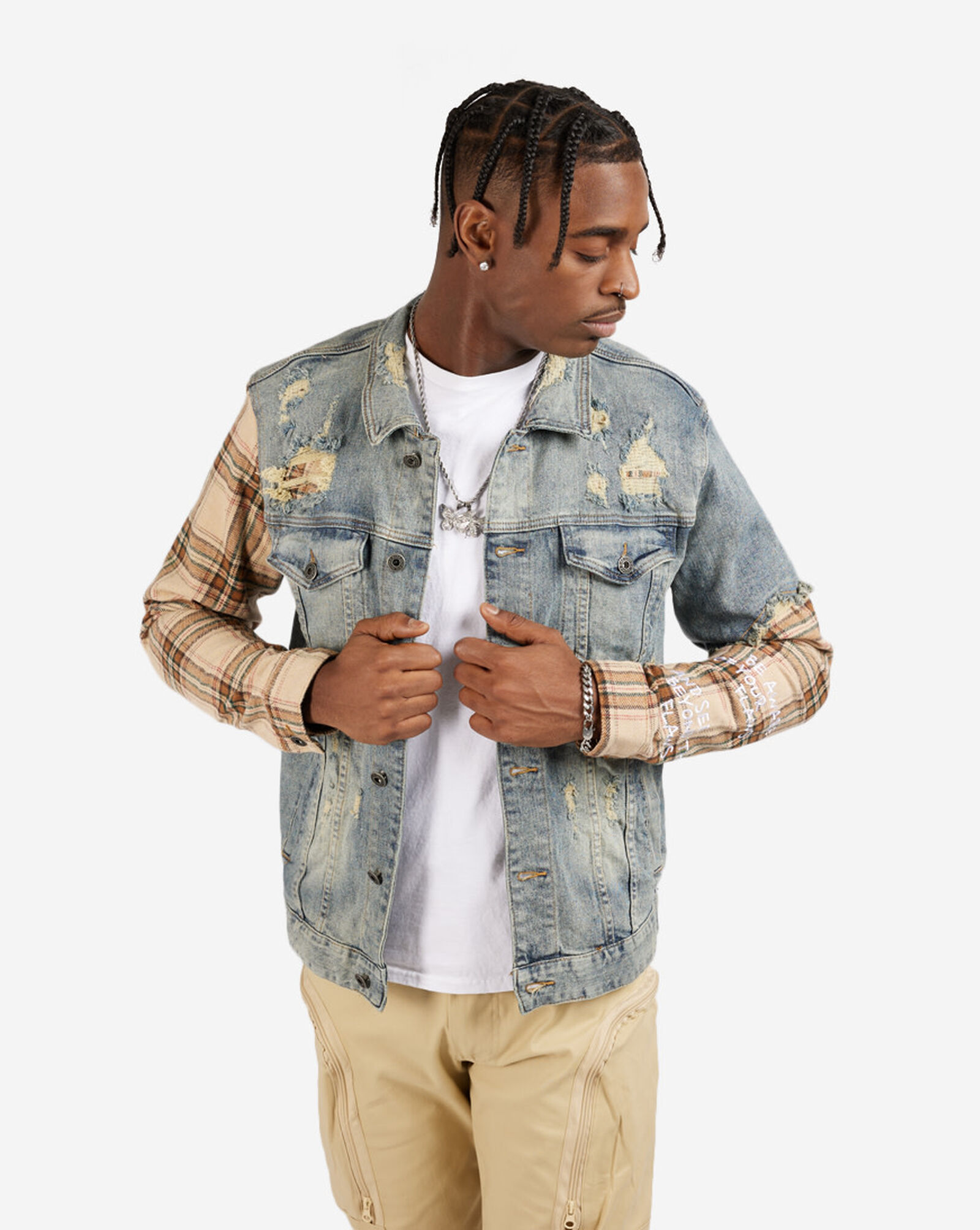 Shop Smoke Rise Plaid Denim Jacket JJ22619-HBL blue | SNIPES USA