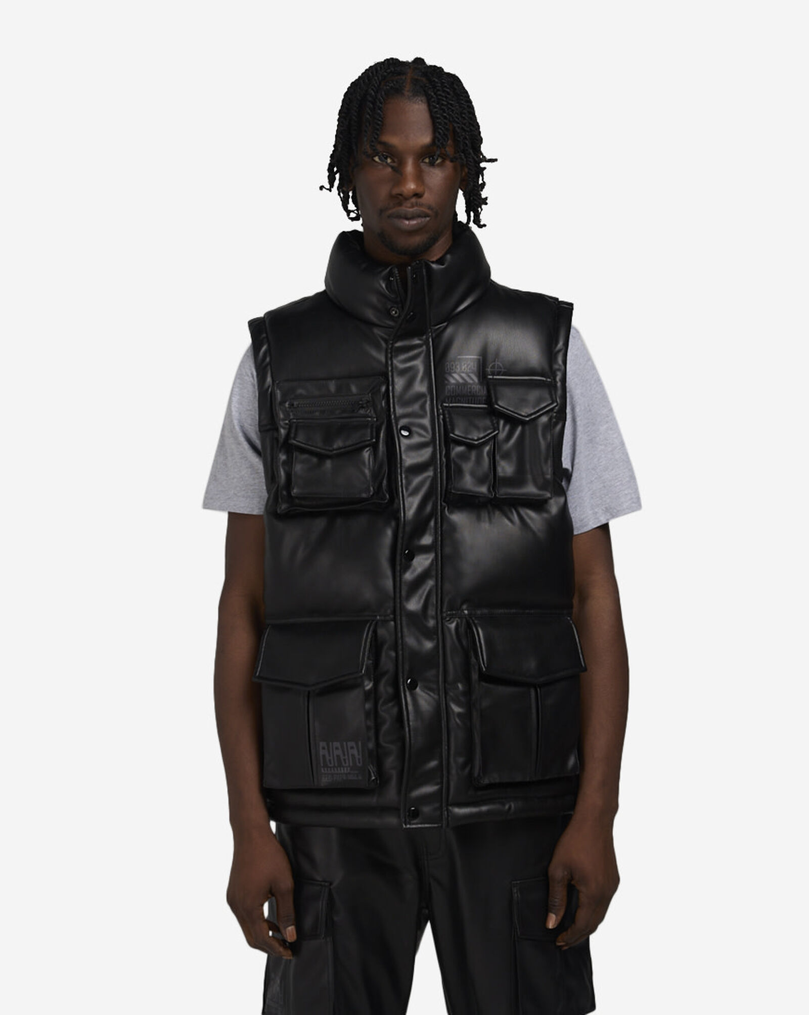 Shop Smoke Rise Vegan Leather Puffer Vest WV24684SNZ-BLK black | SNIPES USA