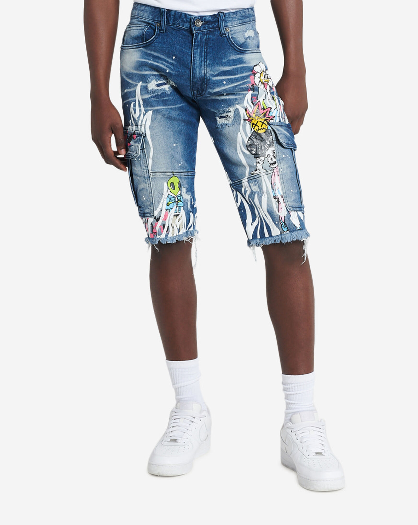 Shop Smoke Rise Cargo Art Doodle Denim Shorts JS22116J-PB blue | SNIPES USA