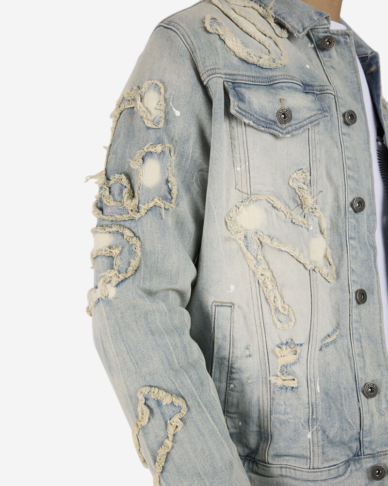 Shop Smoke Rise Cut Sewn Rip Off Leather Applique Denim Jacket ...