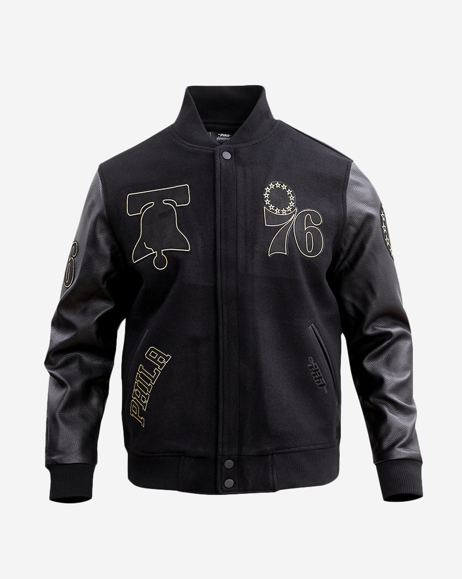 Shop PRO STANDARD Black and Gold Philadelphia 76ers Varsity Jacket ...
