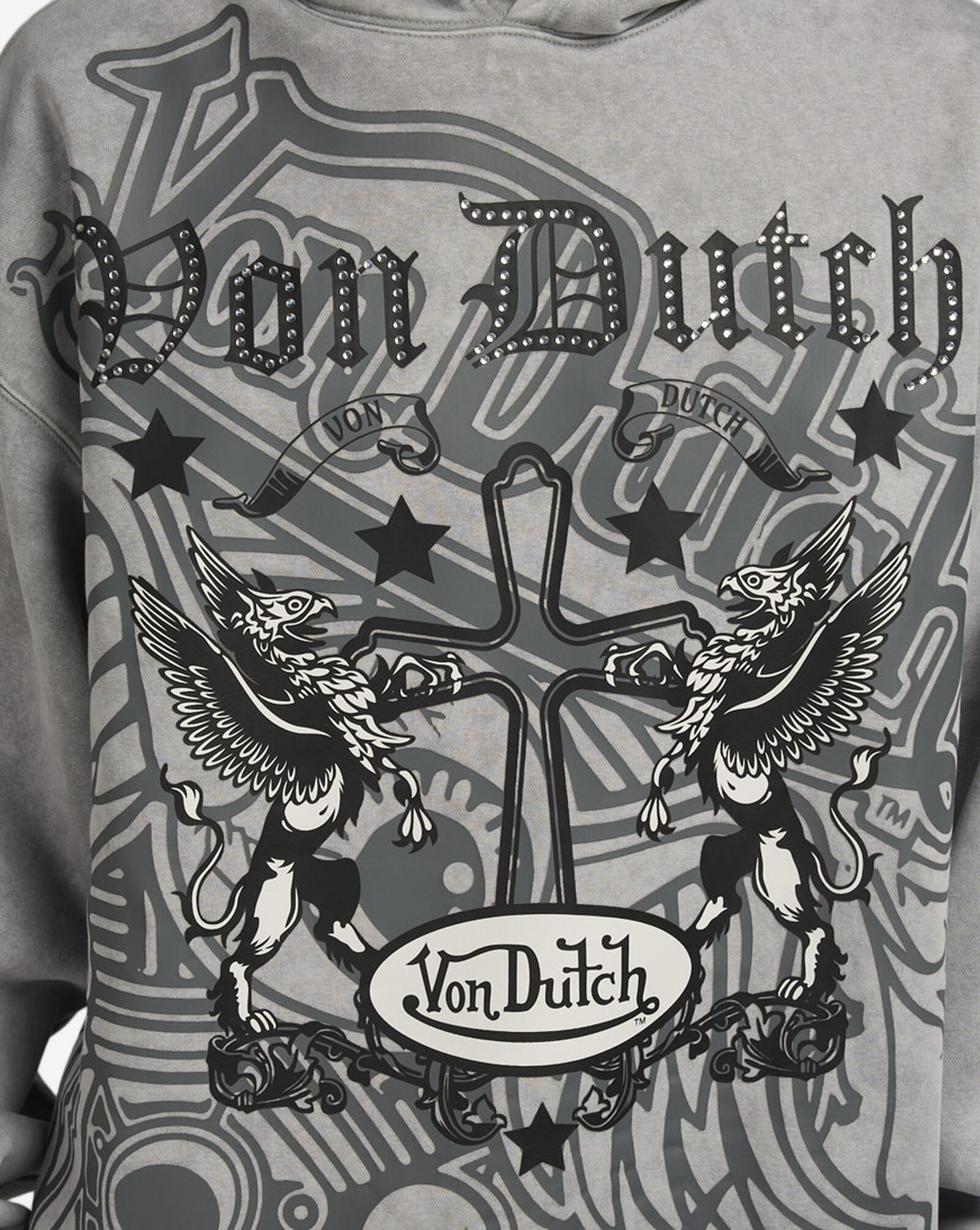 Shop Von Dutch Printed Cross Hoodie 4VND2A5473-GRY grey | SNIPES USA