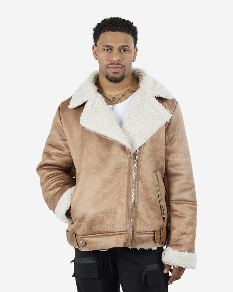 Shop Decibel Sherpa Lined Motorcycle Jacket SP2000-CML beige | SNIPES USA
