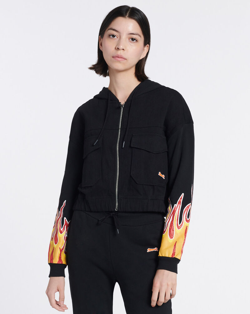 Shop Le Tigre Thea Denim Rhinestone Flames Jacket F21KT029-BKR black | SNIPES USA