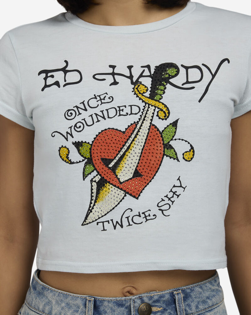 Shop Ed Hardy Twice Shy Rhinestone Baby Tee EHW1104-120RS-ARBLU white ...