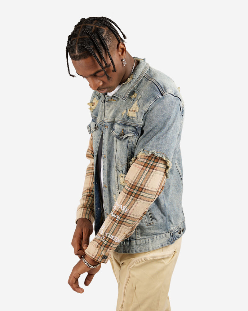 Shop Smoke Rise Plaid Denim Jacket JJ22619-HBL blue | SNIPES USA