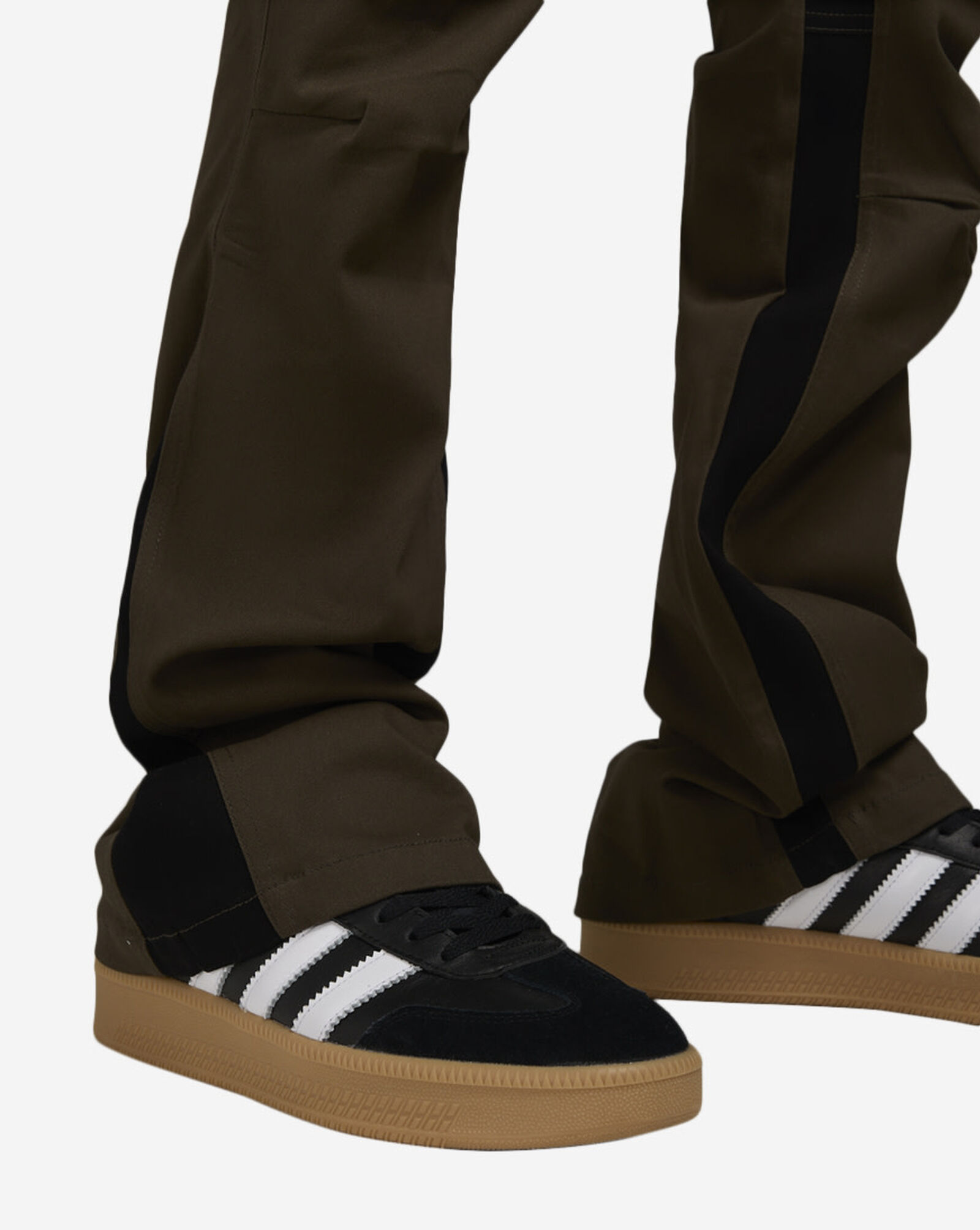 Shop American Stitch Dojo Stacked Flare Pants FW23B425-OLV green ...