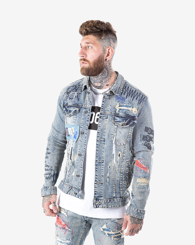 Shop Smoke Rise Doodle Patch Denim Jacket JJ-21611-HBL blue | SNIPES USA
