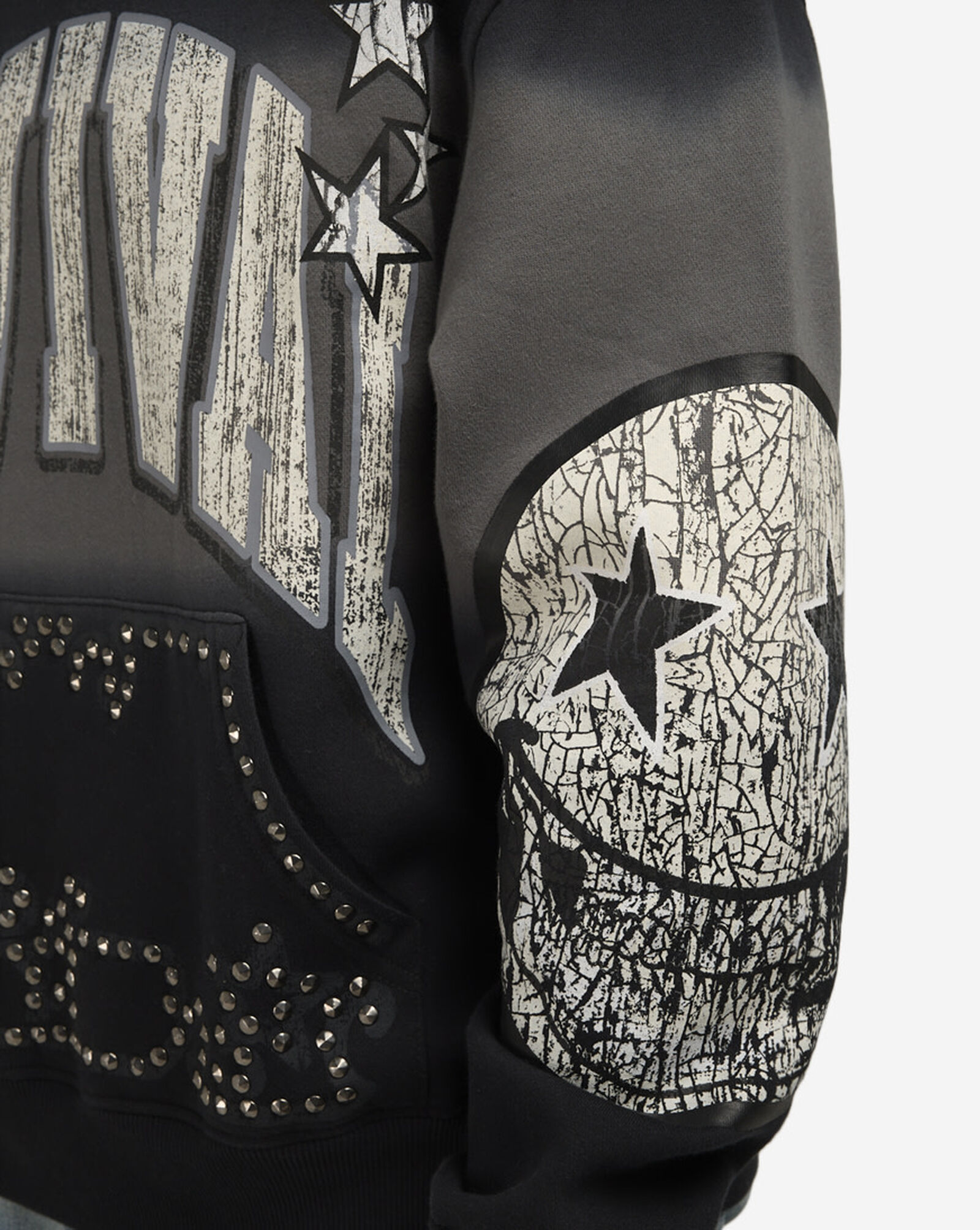 Shop Smoke Rise Revival Oversized Fleece Hoodie FO25158SNZ-BLK black ...