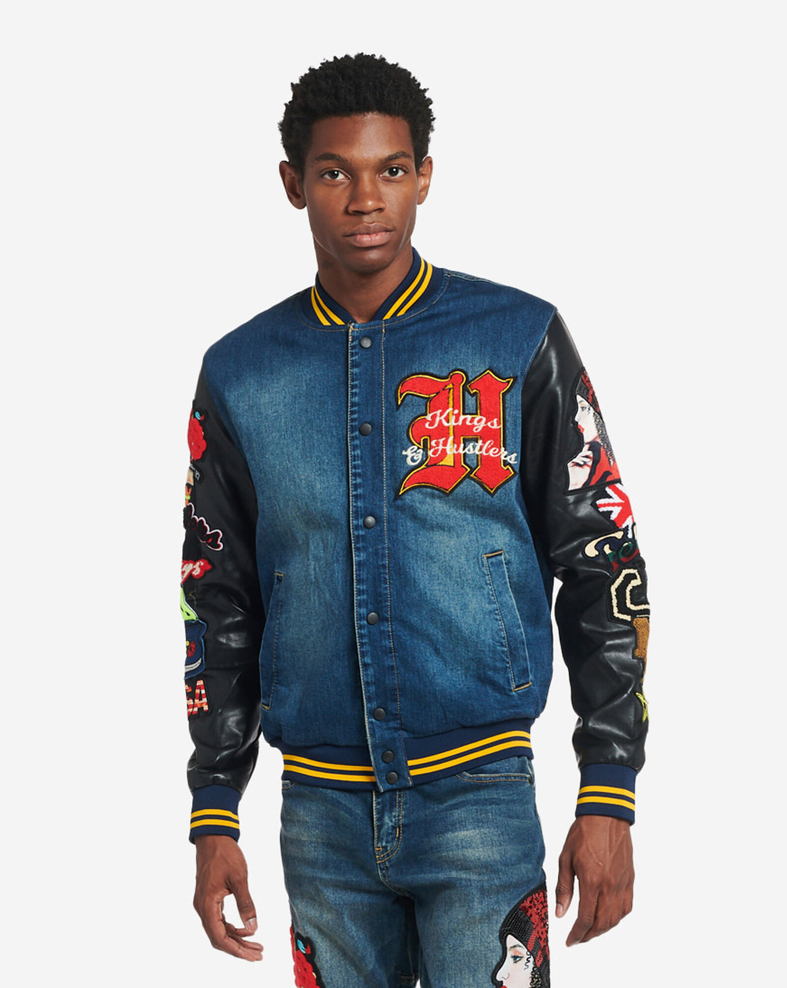 Shop Rutherford Varsity Hustler Denim Jacket RTH16227V2-BLU blue ...