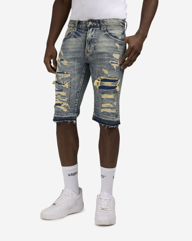 Shop First Row Ripped Detail Denim Shorts FRS2505-BLU blue | SNIPES USA
