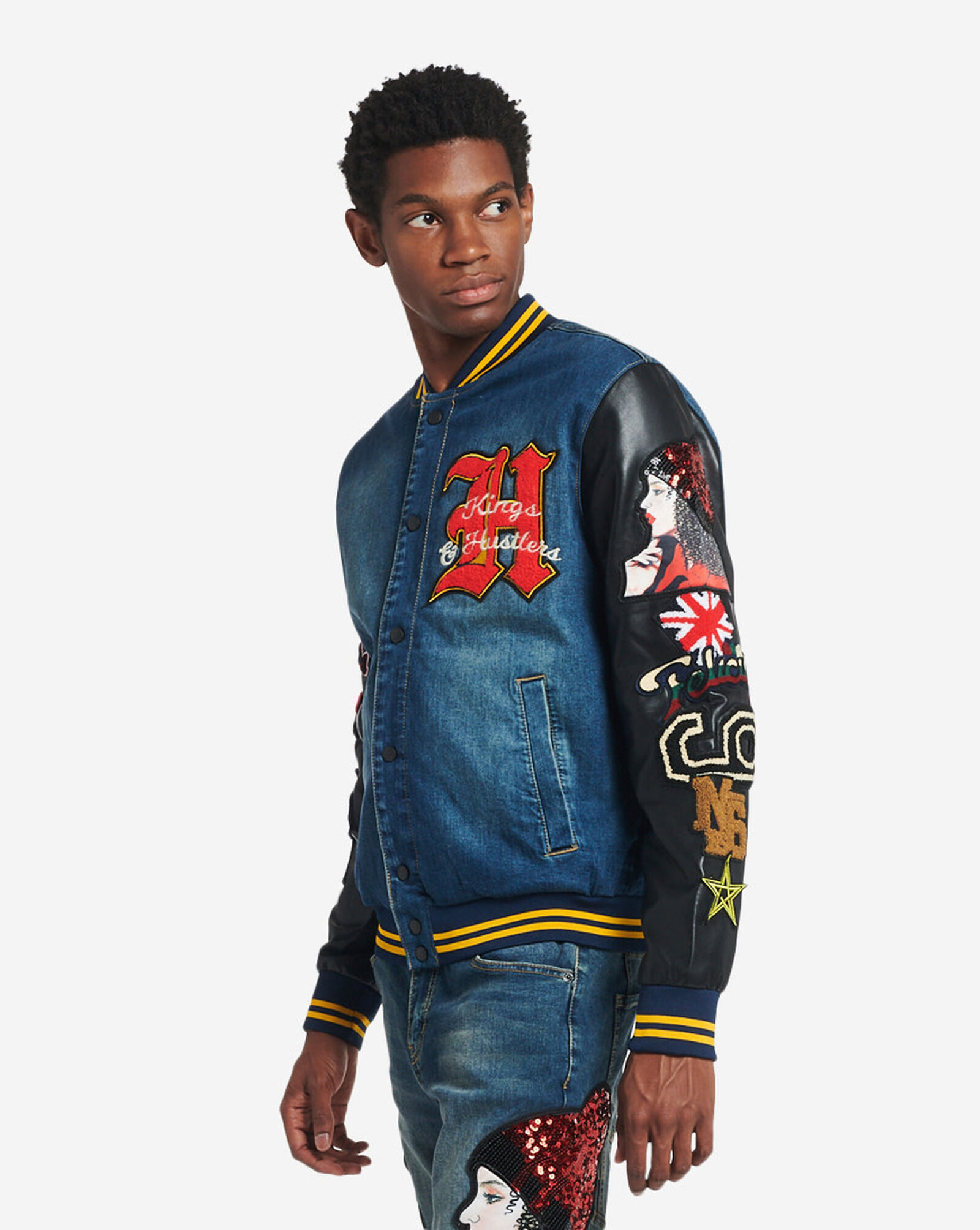 Shop Rutherford Varsity Hustler Denim Jacket RTH16227V2-BLU blue ...