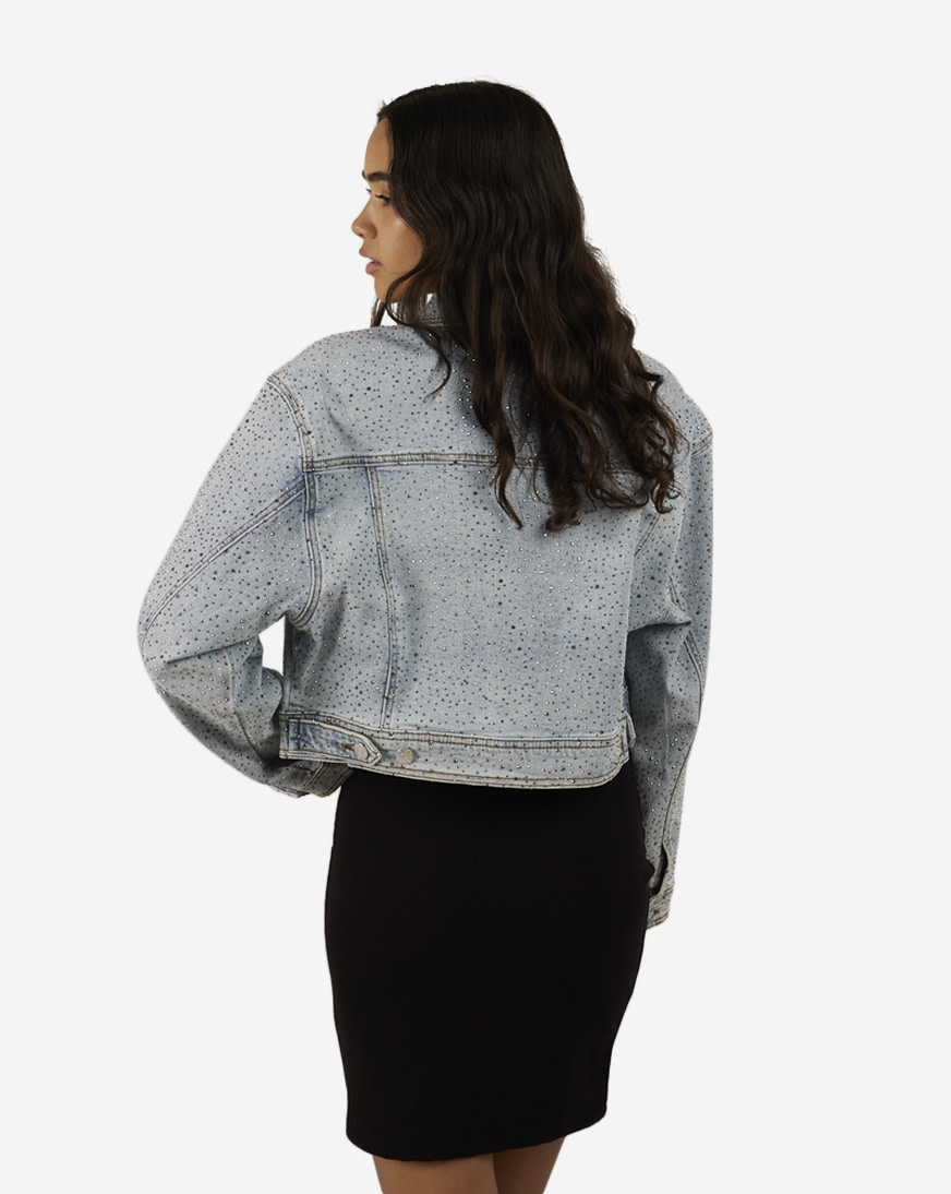 Shop Vibrant All-Over Rhinestone Denim Jacket XJK119-LIG Shop Vibrant All-Over Rhinestone Denim Jacket XJK119-LIG