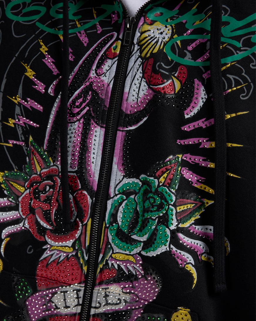 Ed Hardy Panther Rose Full Zip Fleece Hoodie | Connecticut Post Mall