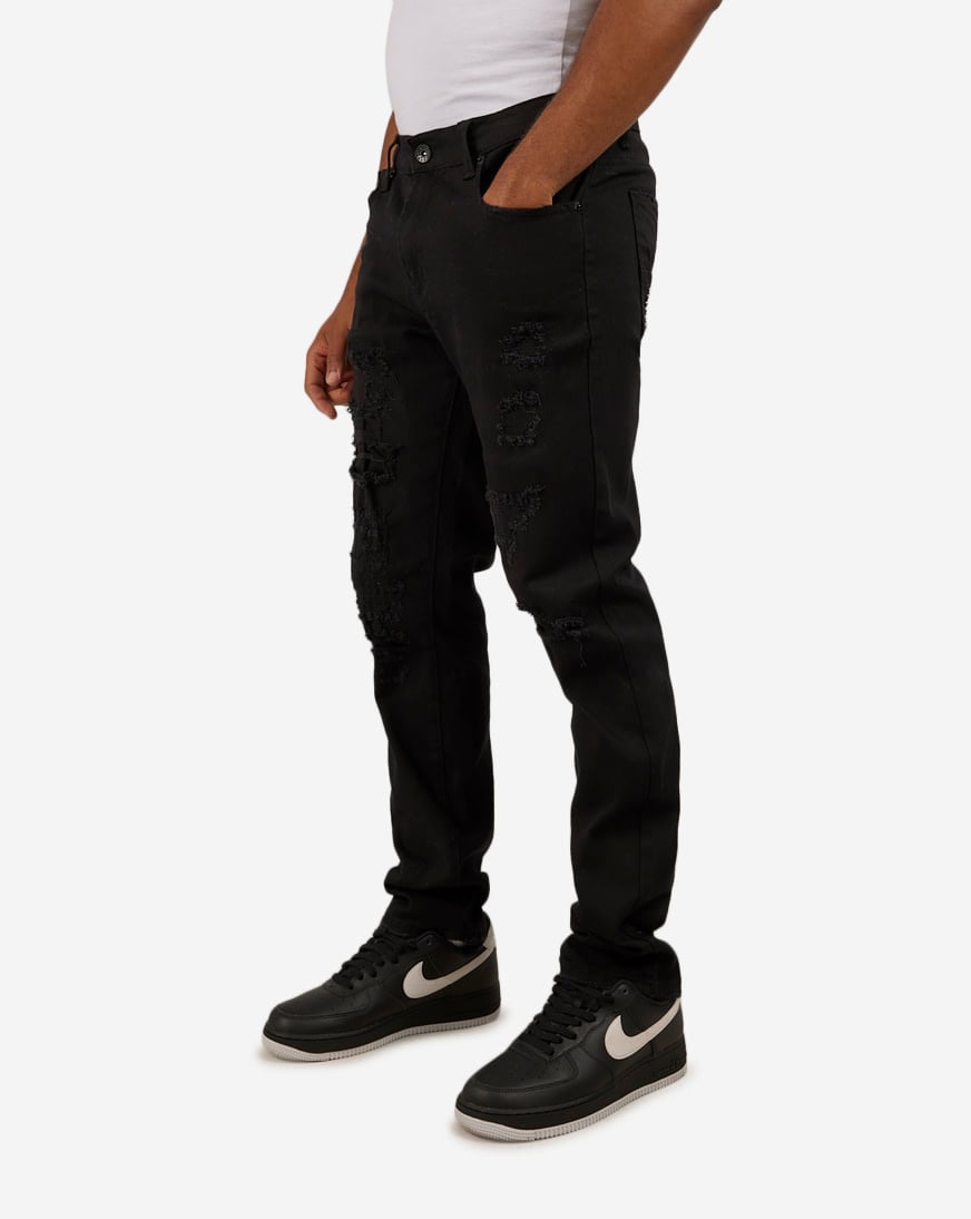 Shop PNA Rip and Repair 5 Pocket Straight Jeans DECWB408-BLK Shop PNA Rip and Repair 5 Pocket Straight Jeans DECWB408-BLK